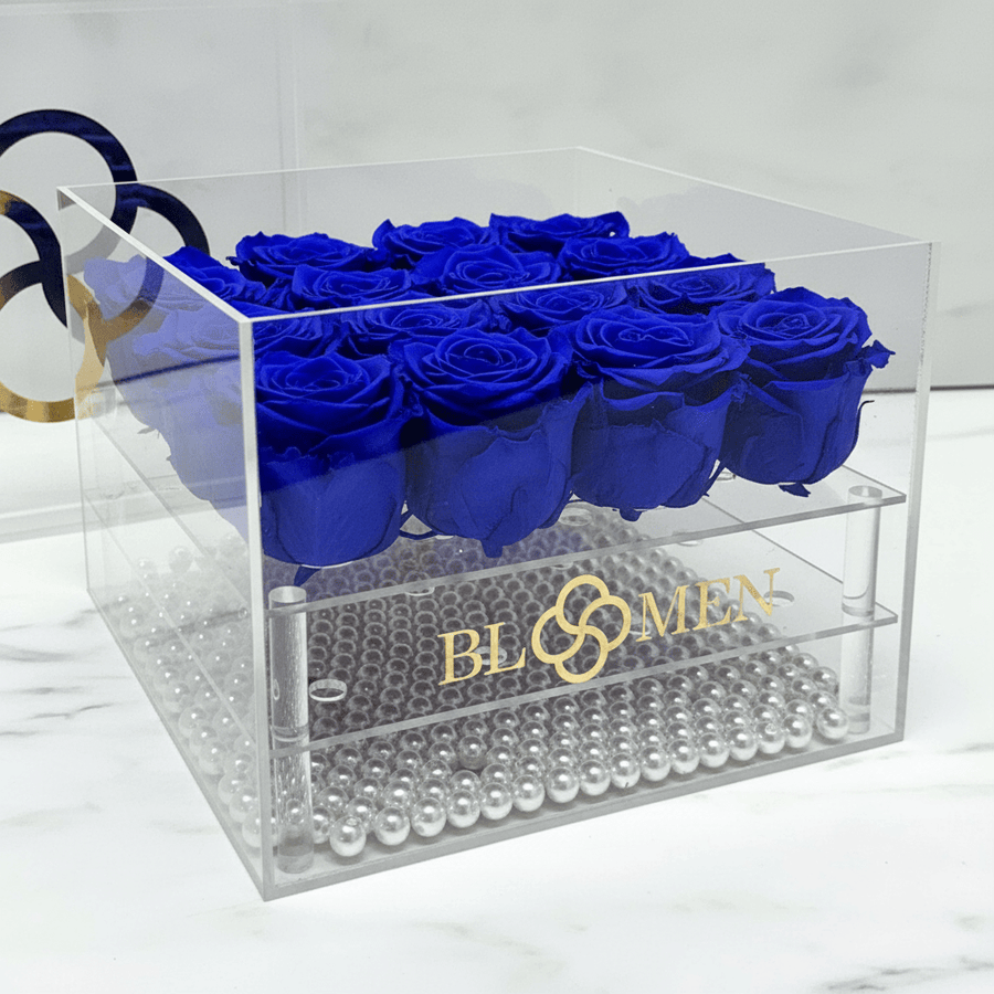16 BLUE EVERLASTING ROSES